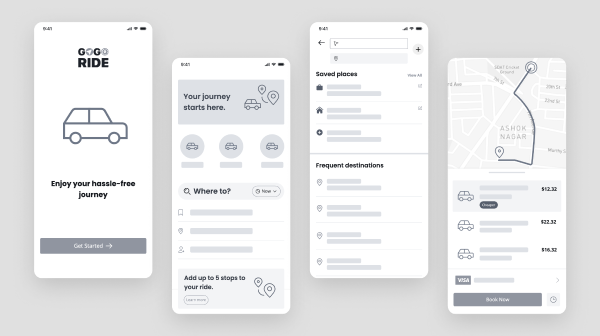 Ride Sharing App Wireframe Template - Visily