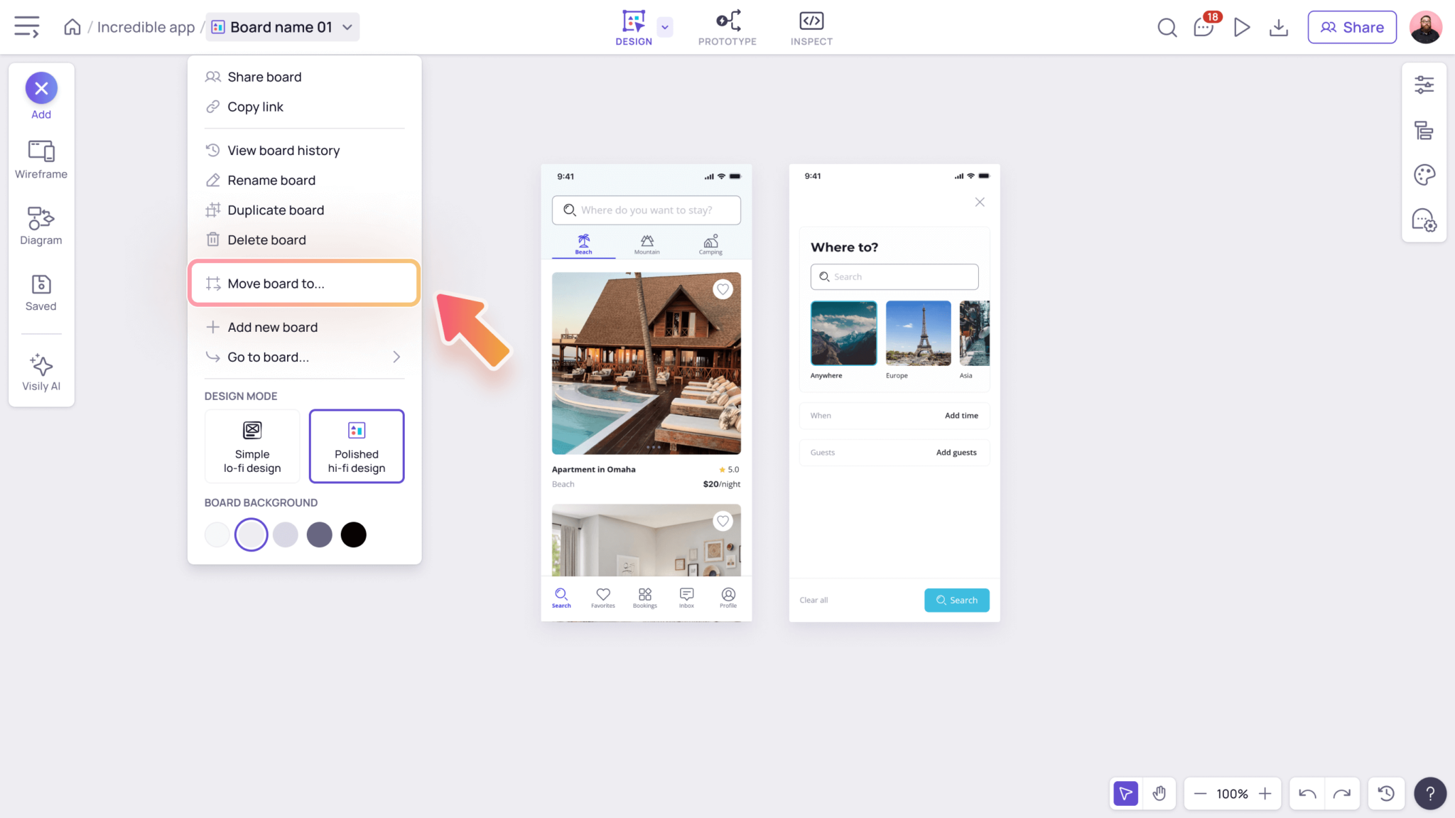 Move boards across projects - Visily