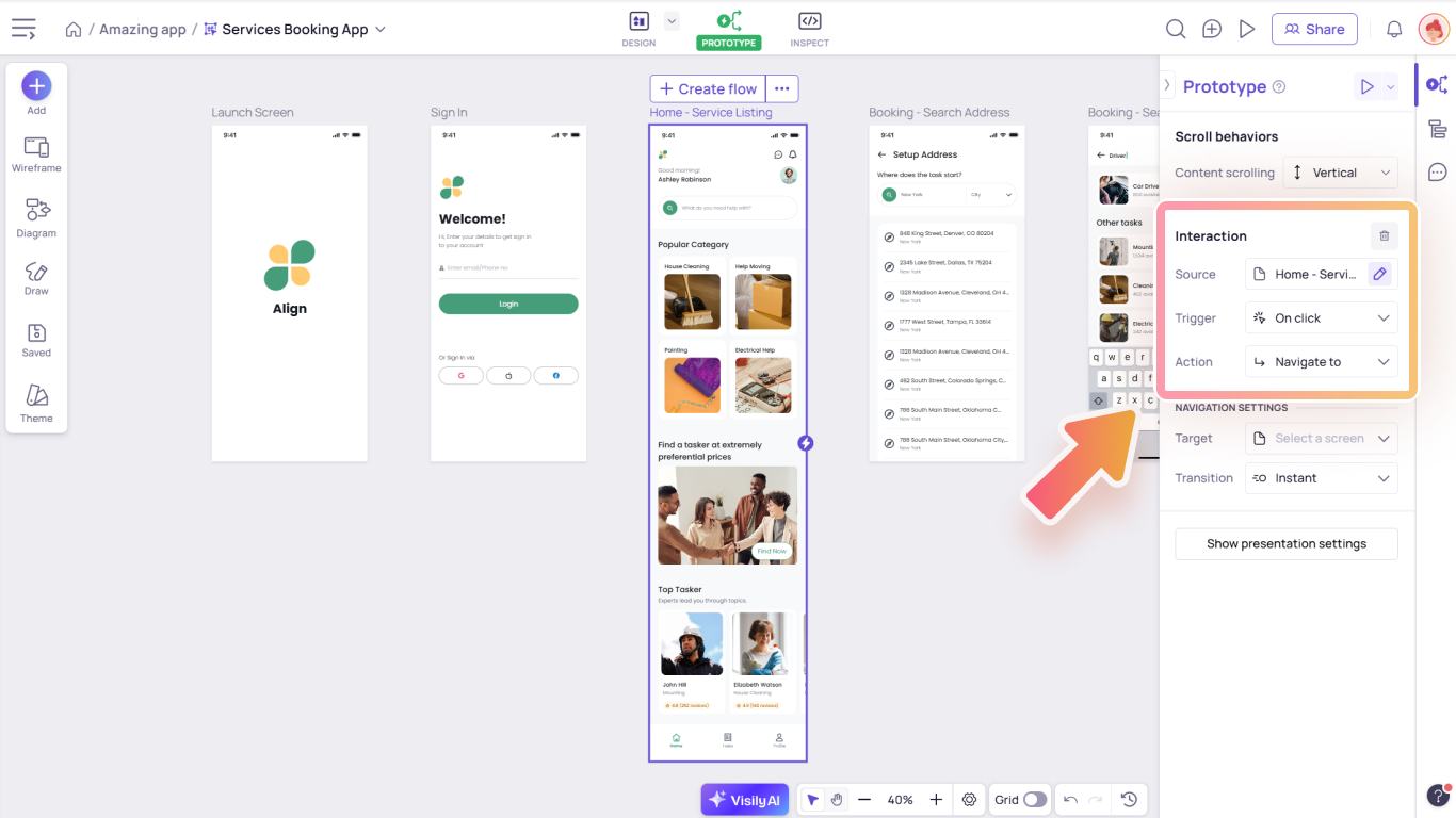 Create prototype interactions - Visily