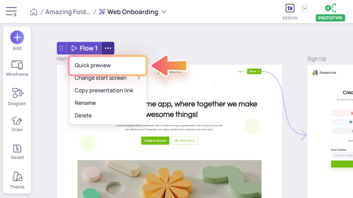 Quick preview and Presentation in Prototype mode - Visily